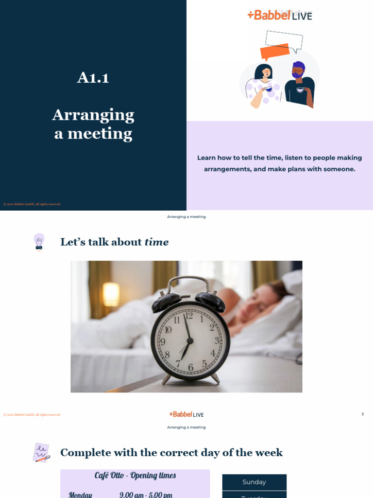ENG - A1 - 1 - 22 Arranging A Meeting | PDF | Workweek And Weekend