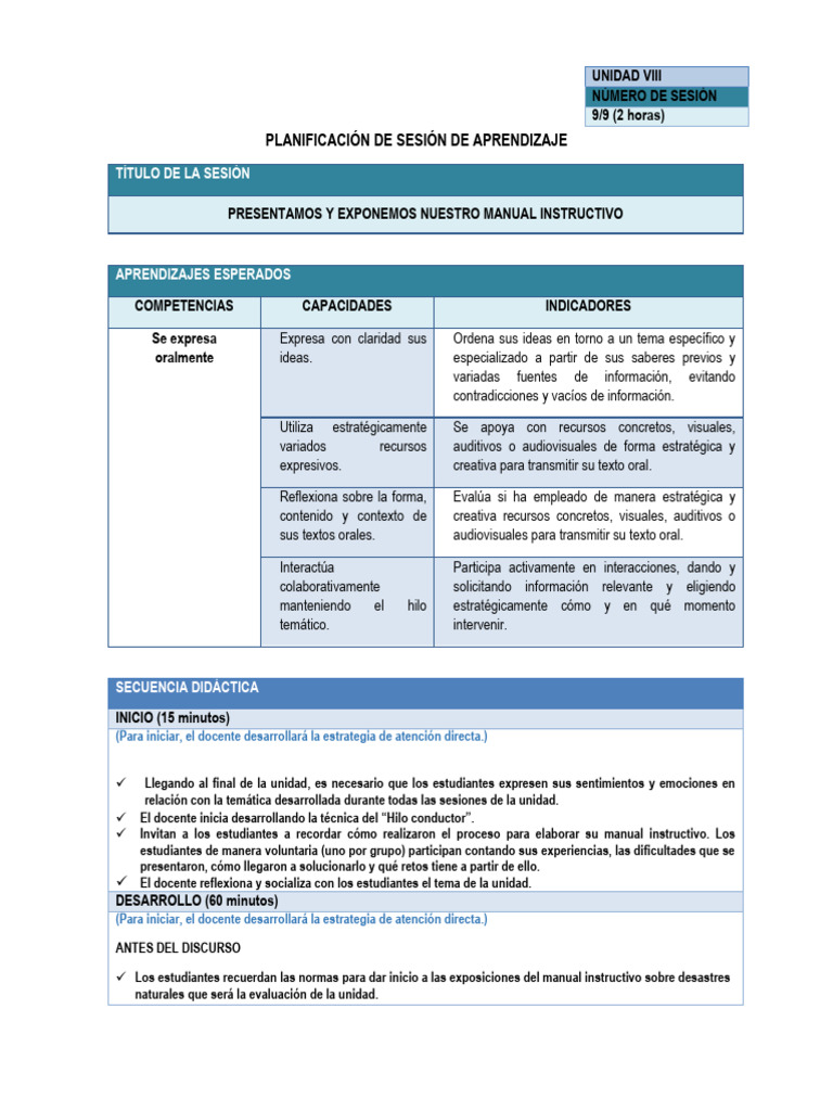 JEC-Comunicacion - U8-Sesion 9-Exponemos Nuestro Manual Instructivo | PDF | Aprendizaje ...