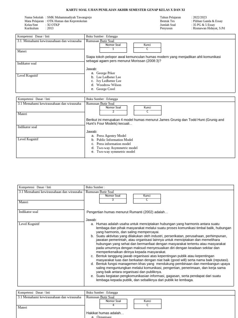 SOAL UJIAN PAS KELAS XI OTK Humas 2023 | PDF