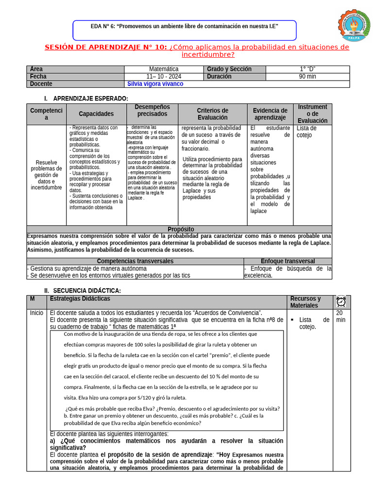 1° Sesion 10 Eda 6 | PDF | Probabilidad | Estadísticas