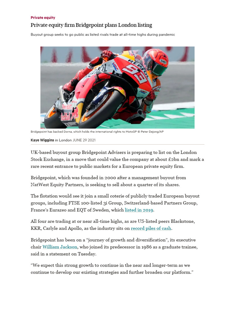 Private Equity Firm Bridgepoint Plans London Listing | PDF | Equity ...