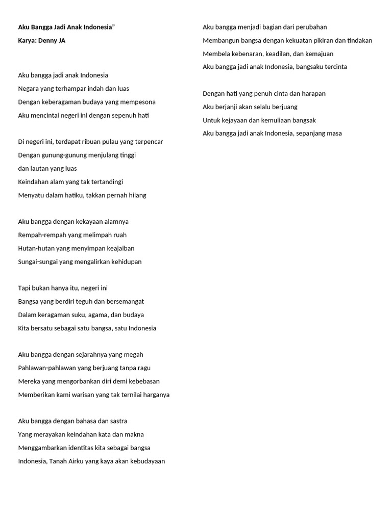 Aku Bangga Jadi Anak Indonesia | PDF