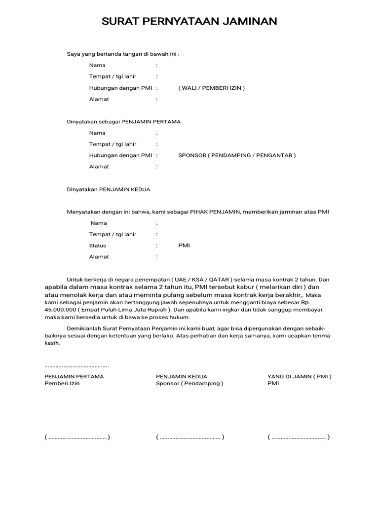 Surat Pernyataan Jaminan | PDF | Bisnis