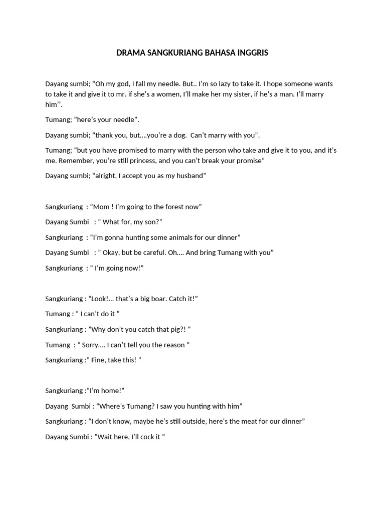 Drama Sangkuriang Bahasa Inggris | PDF