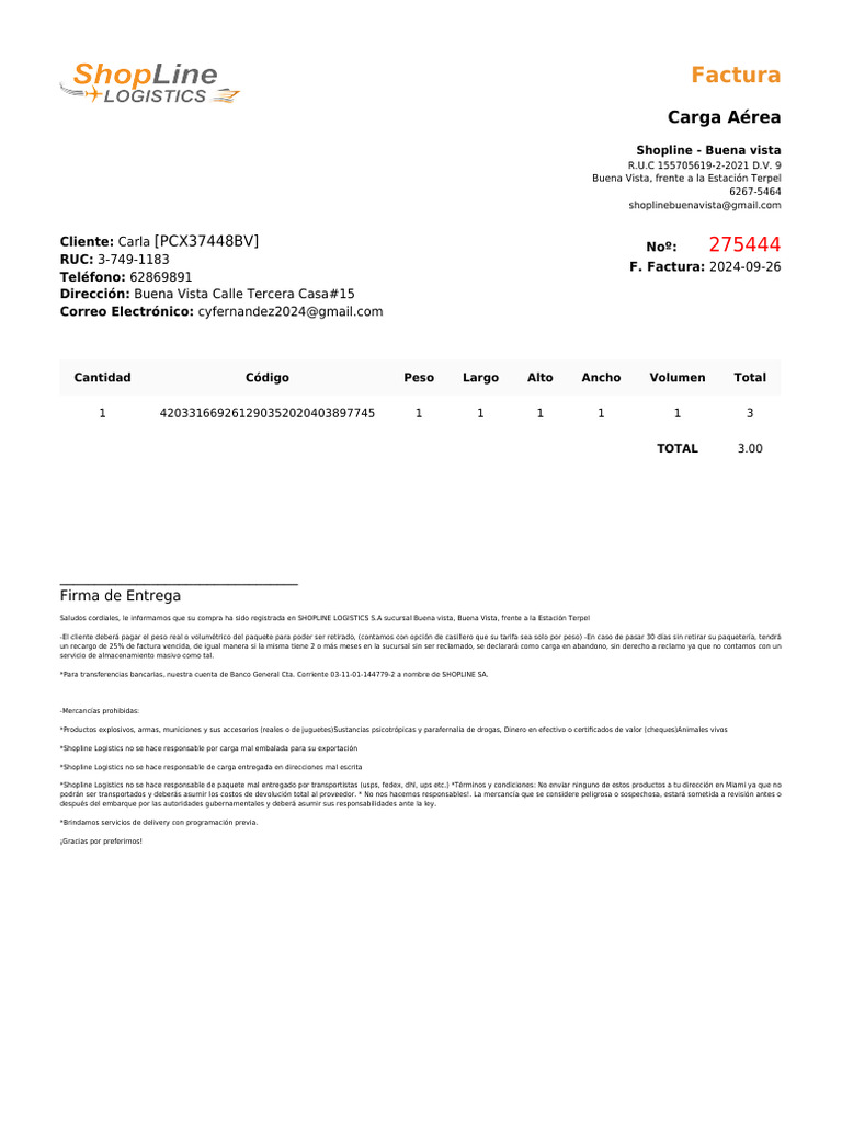 Factura Shopline-1 | PDF | Industrias de servicio