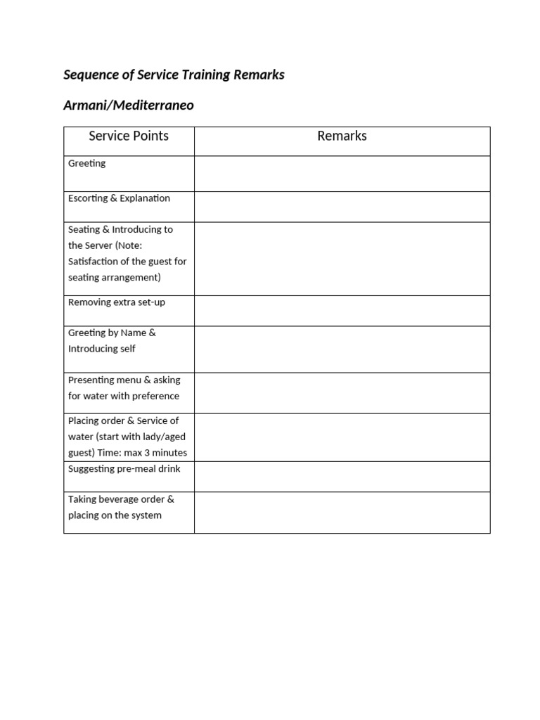 Sequence of Service Training Remarks | PDF
