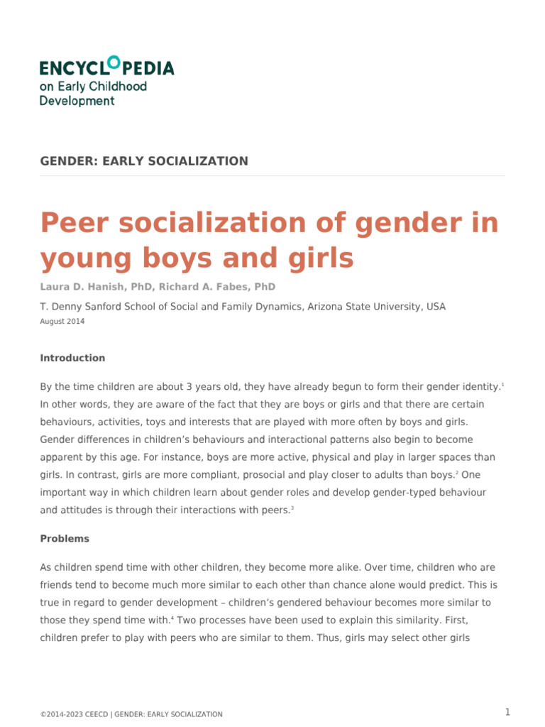 Peer Socialization Gender Young Boys and Girls | PDF | Socialization ...
