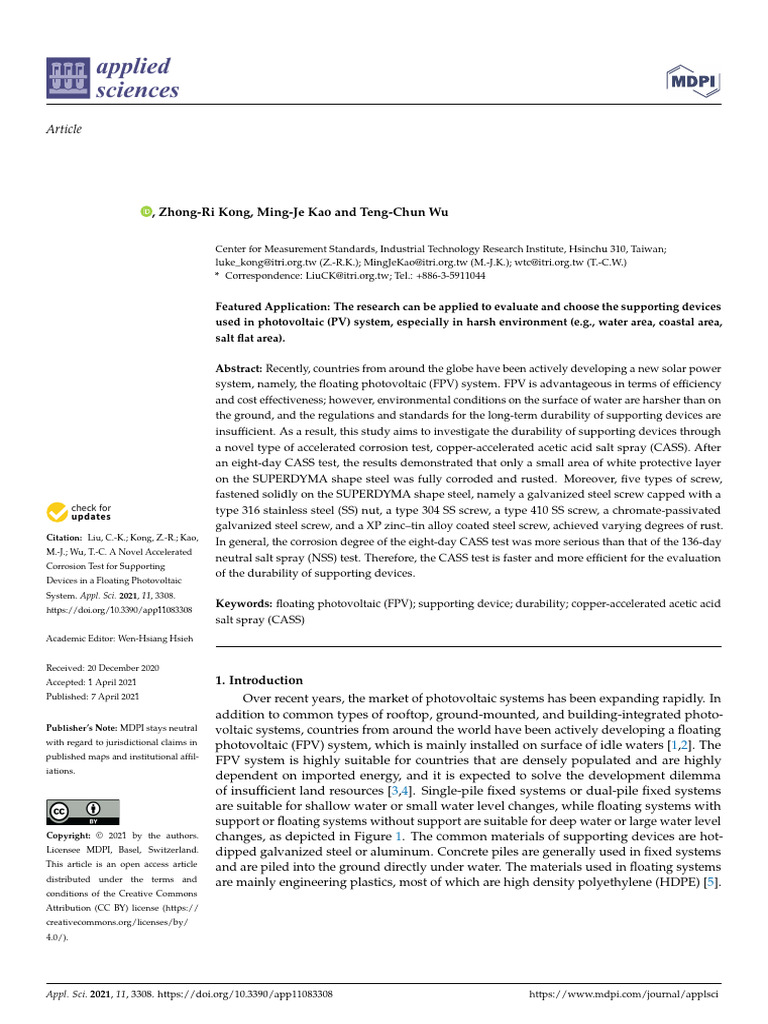 Applsci 11 03308 v2 | PDF | Corrosion | Sodium Chloride