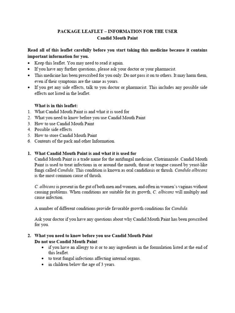 Candid Mouth Paint Clotrimazole USP 1 WV PIL | PDF | Candidiasis ...