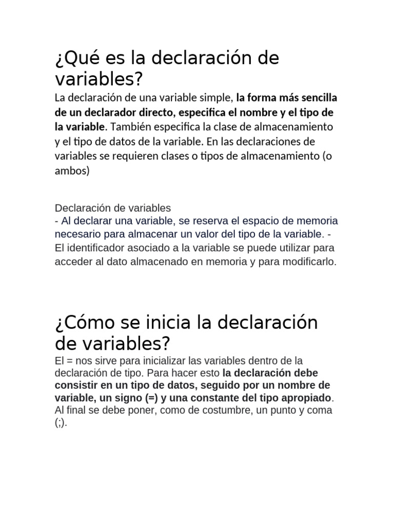 Qué Es La Declaración de Variables | PDF | Variable (informática ...