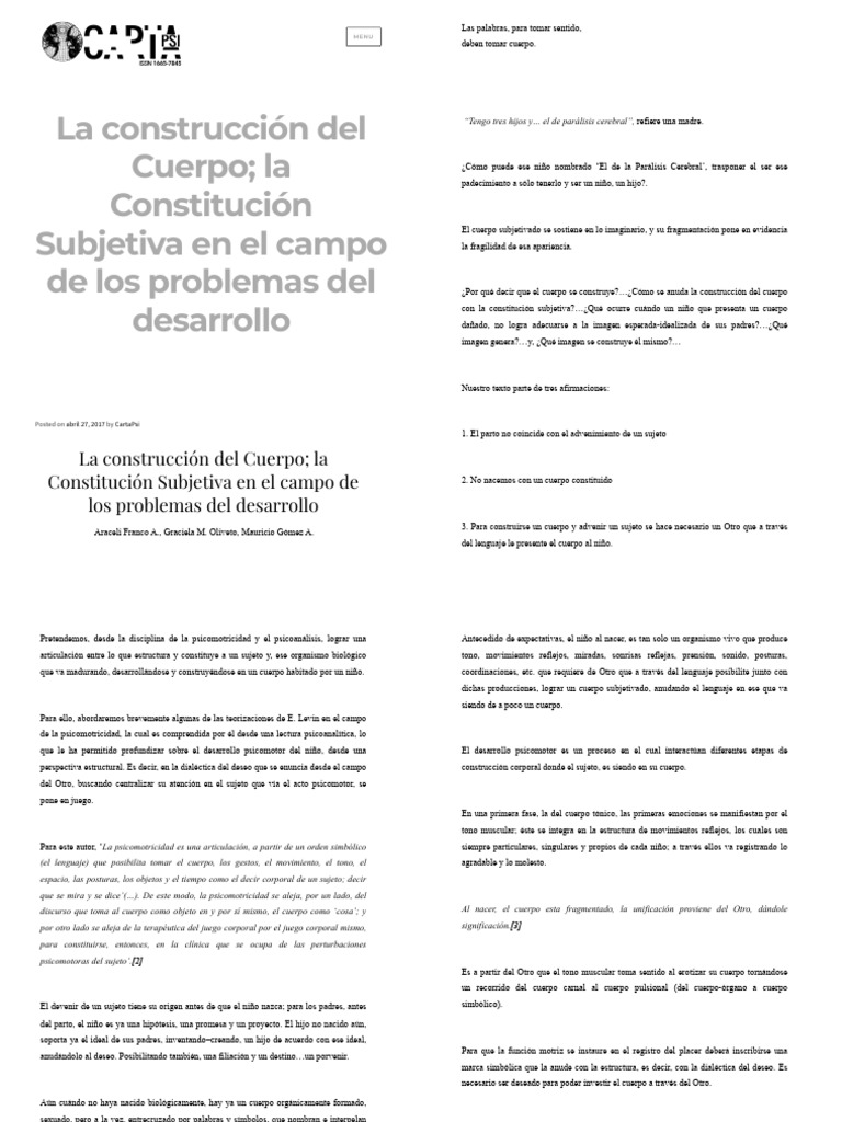 Construcción del Cuerpo y Subjetividad | PDF | Sicología