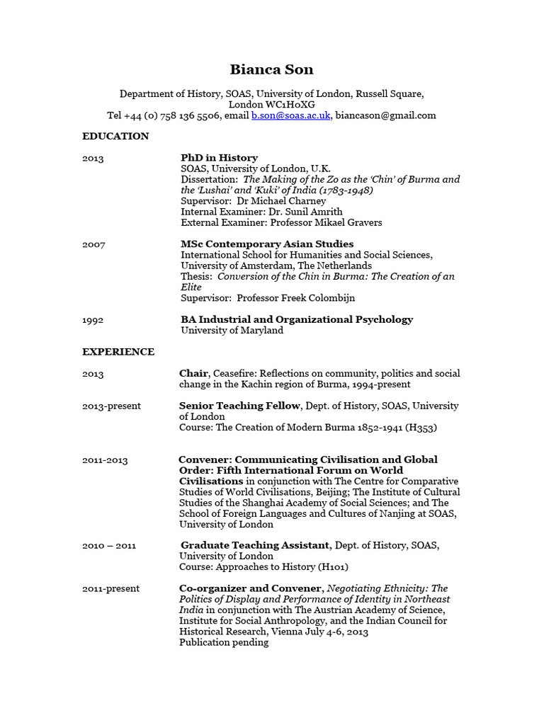 Dr. Bianca Son (Mang Khan Cing) | PDF | Myanmar | Liberal Arts Education