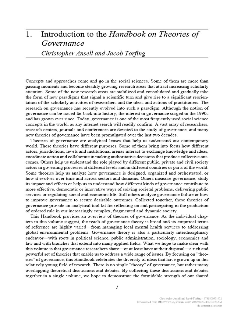 Overview of Governance Theories Handbook | PDF | Governance | Theory