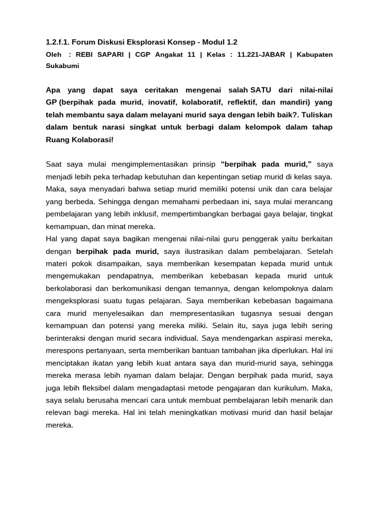 1.2.f.1. Forum Diskusi Eksplorasi Konsep - Modul 1.2 PDF | PDF | Karier & Perkembangan
