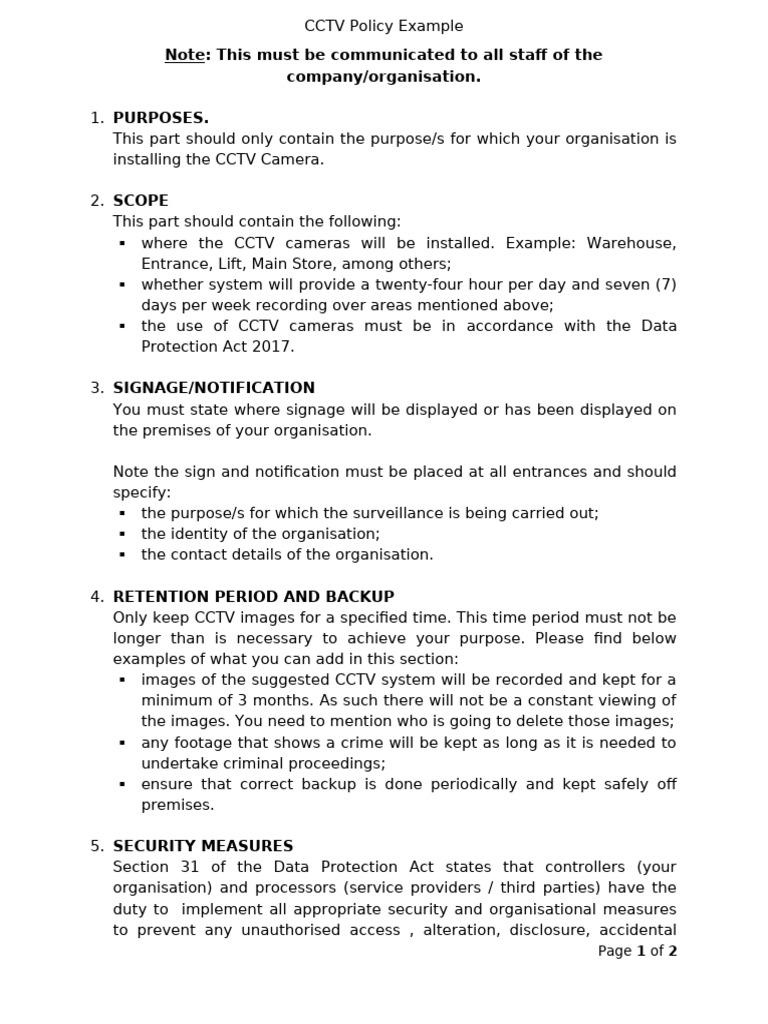 Template on CCTV Policy | PDF | Closed Circuit Television | Law ...