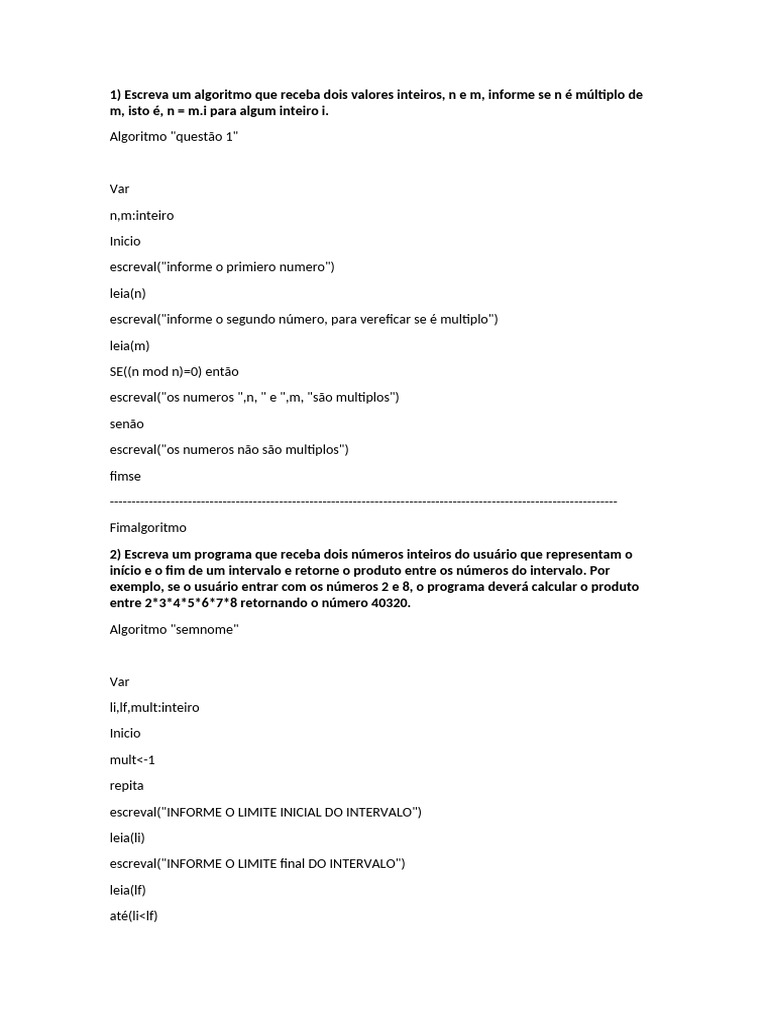 Atividade Algoritmo Pdf Algoritmos Número Inteiro