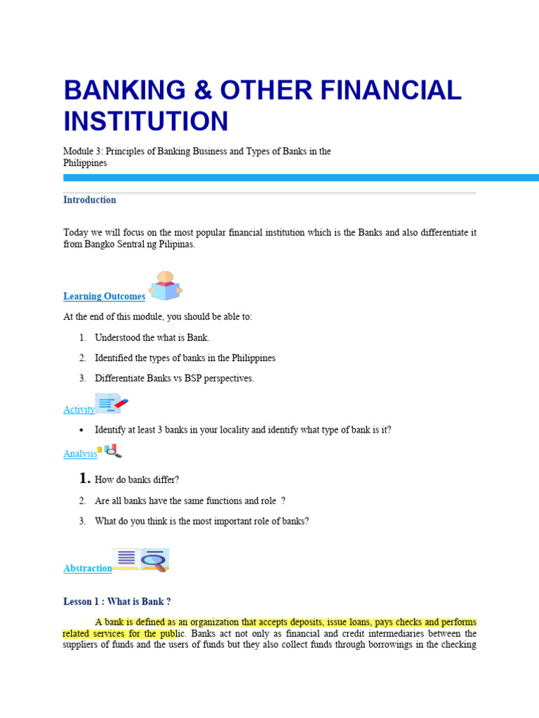 NG and Financial Institution 2021 Module 3 Aug 30 Sept 5 | PDF | Banks ...