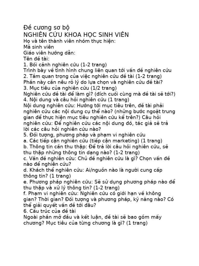 Đề cương sơ bộ NCKH | PDF