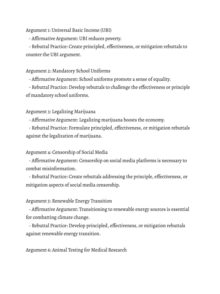 Debate Topics with Rebuttal Strategies | PDF