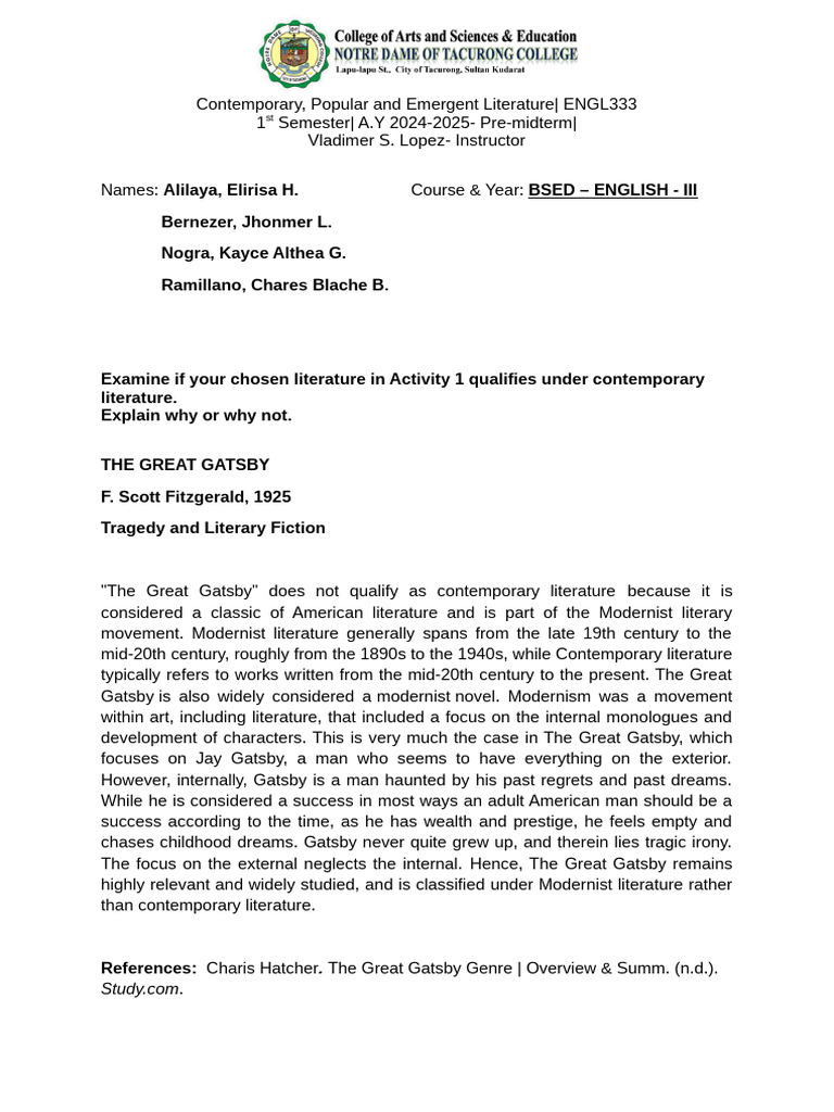 The Great Gatsby - Group Work | PDF