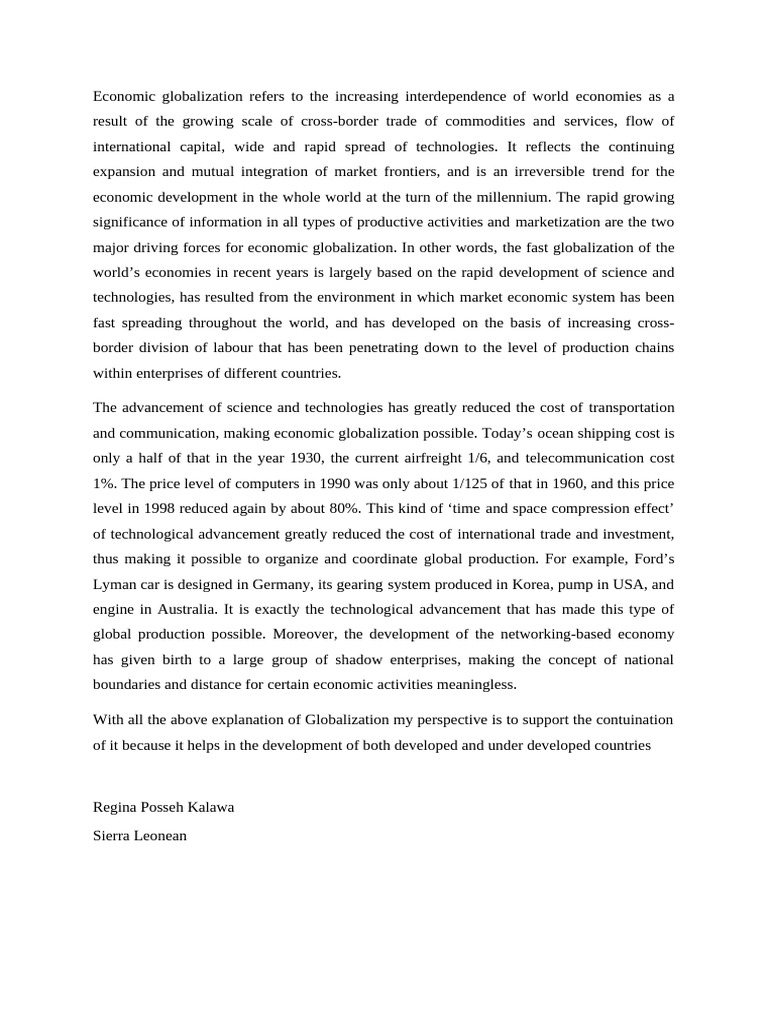 Economic Globalization Refers To The Increasing Interdependence of ...