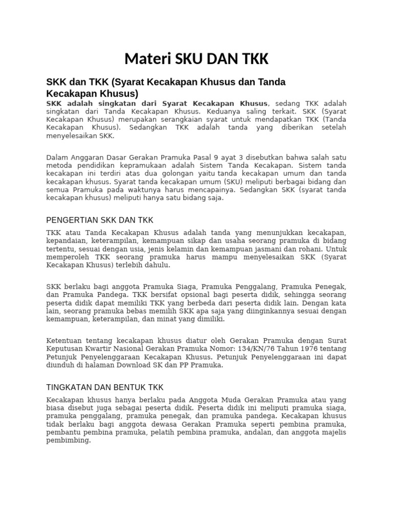 Materi SKU DAN TKK | PDF
