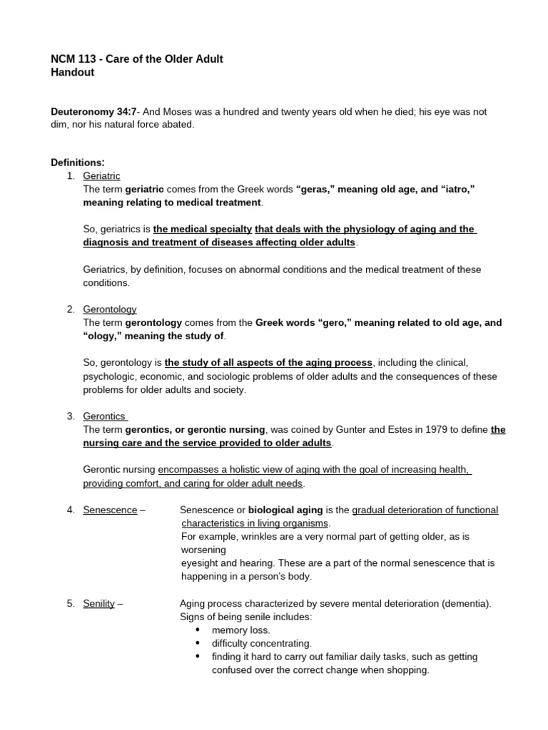 NCM 113 GERIA Handout | PDF | Heart | Vagina