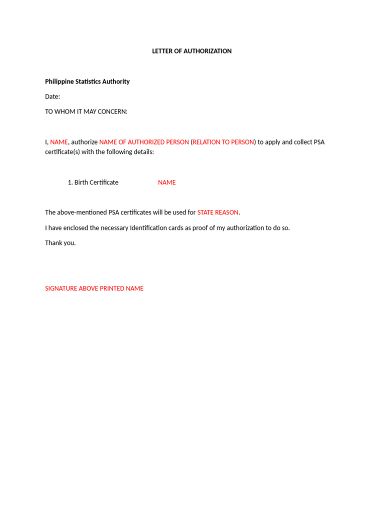 Letter of Authorization-Psa | PDF