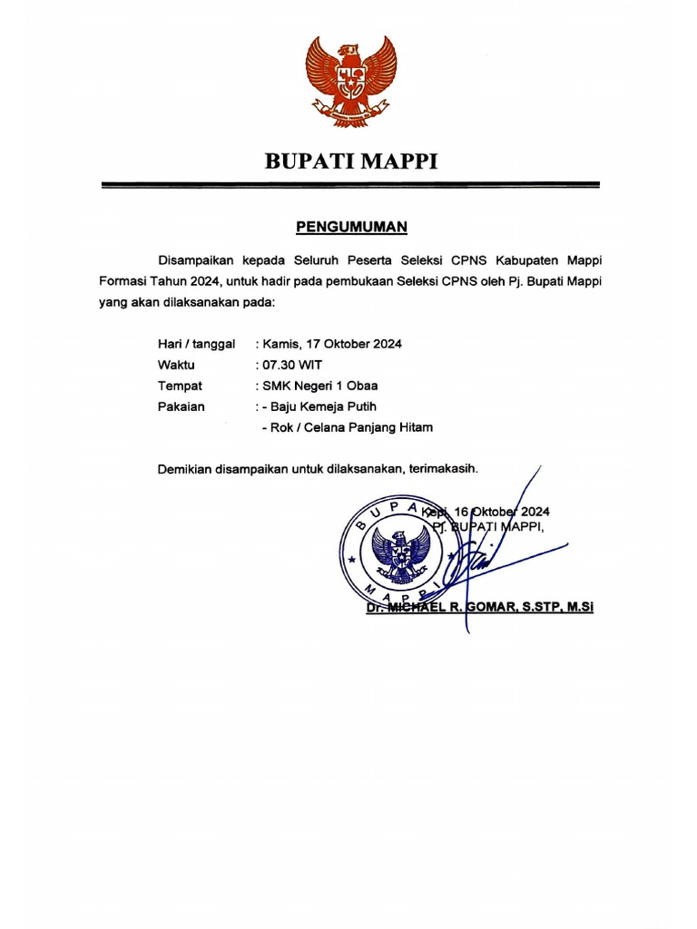 Pengumuman Bupati Mappi | PDF