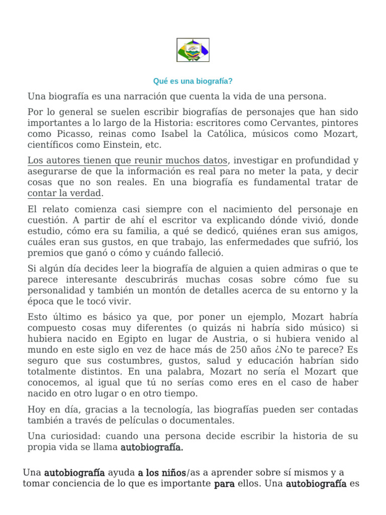 Cómo escribir una biografía personal | PDF | Wolfgang Amadeus Mozart