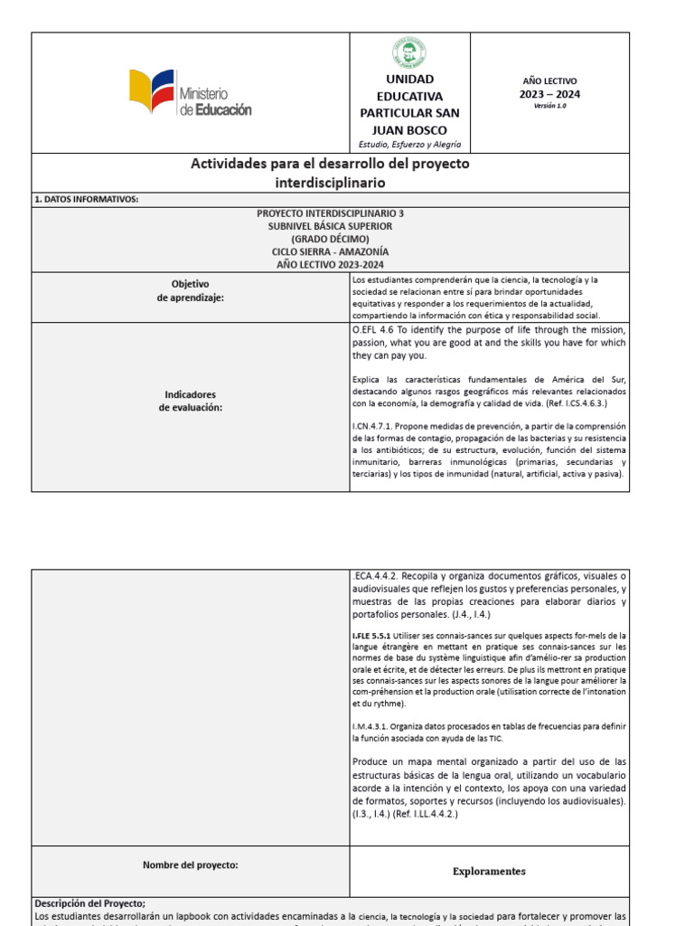 10mo EGB Proyecto Int 3 | PDF