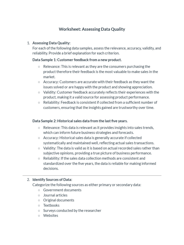 3 Assessing Data Quality Primary vs. Secondary Data | PDF | Accuracy ...