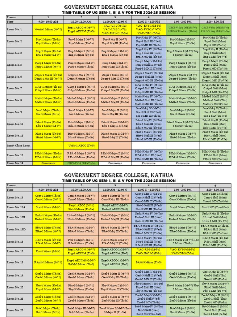 1st Sem Timetable 2024-25 | PDF