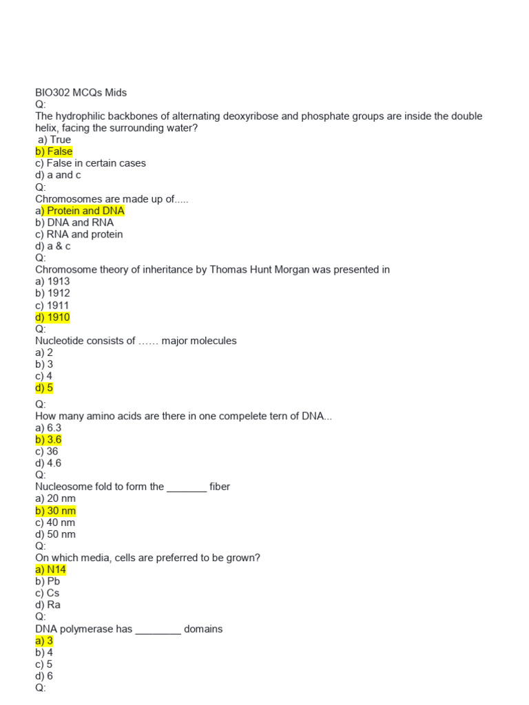 Bio302-Solved-MCQS - PDF Version 1 | PDF | Dna | Rna