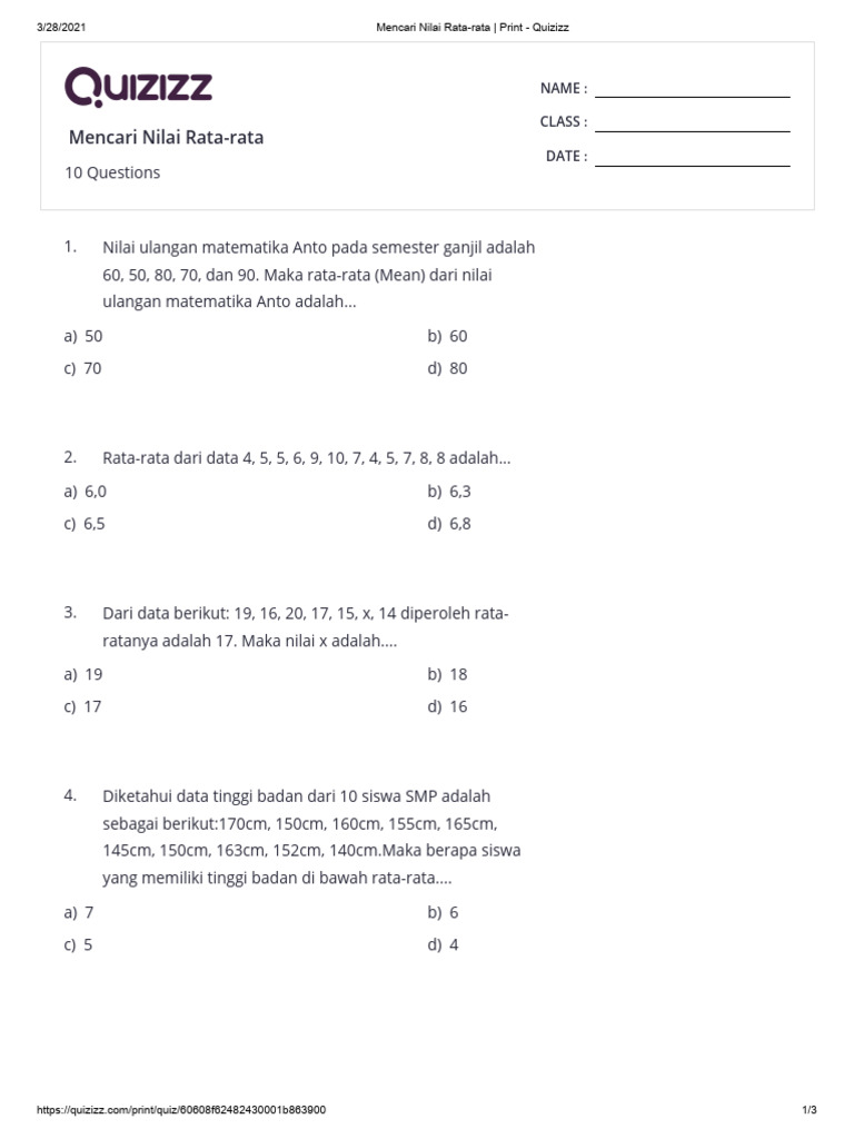 Mencari Nilai Rata-Rata | PDF