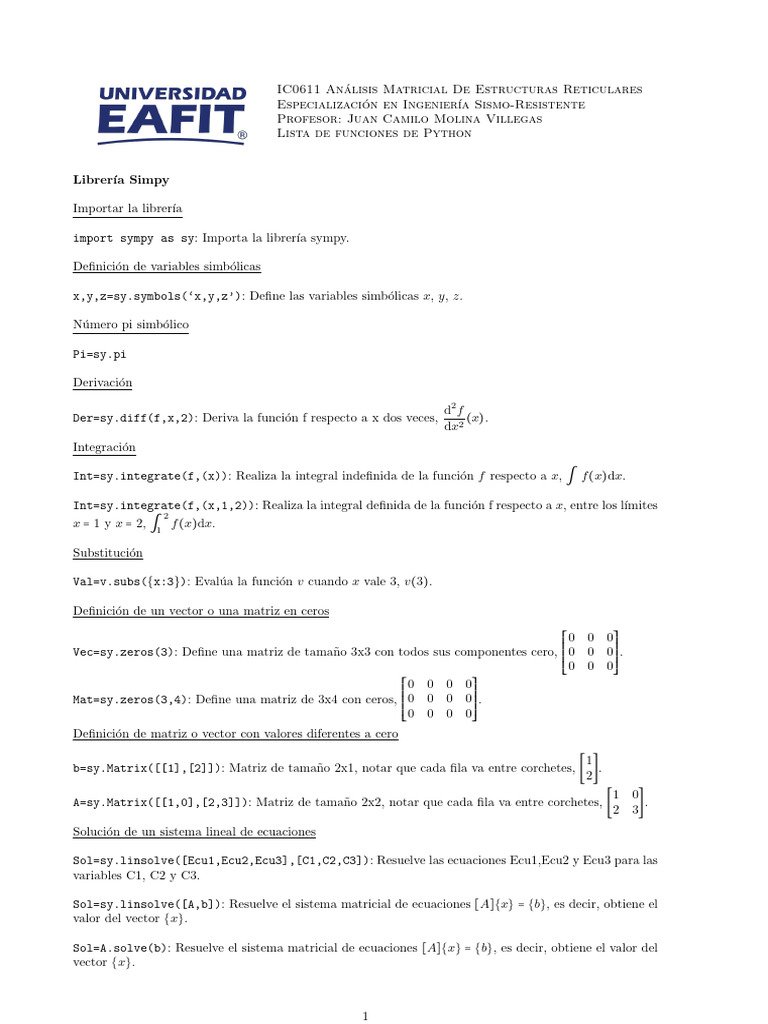 Python | PDF | Matriz (Matemáticas) | Integral