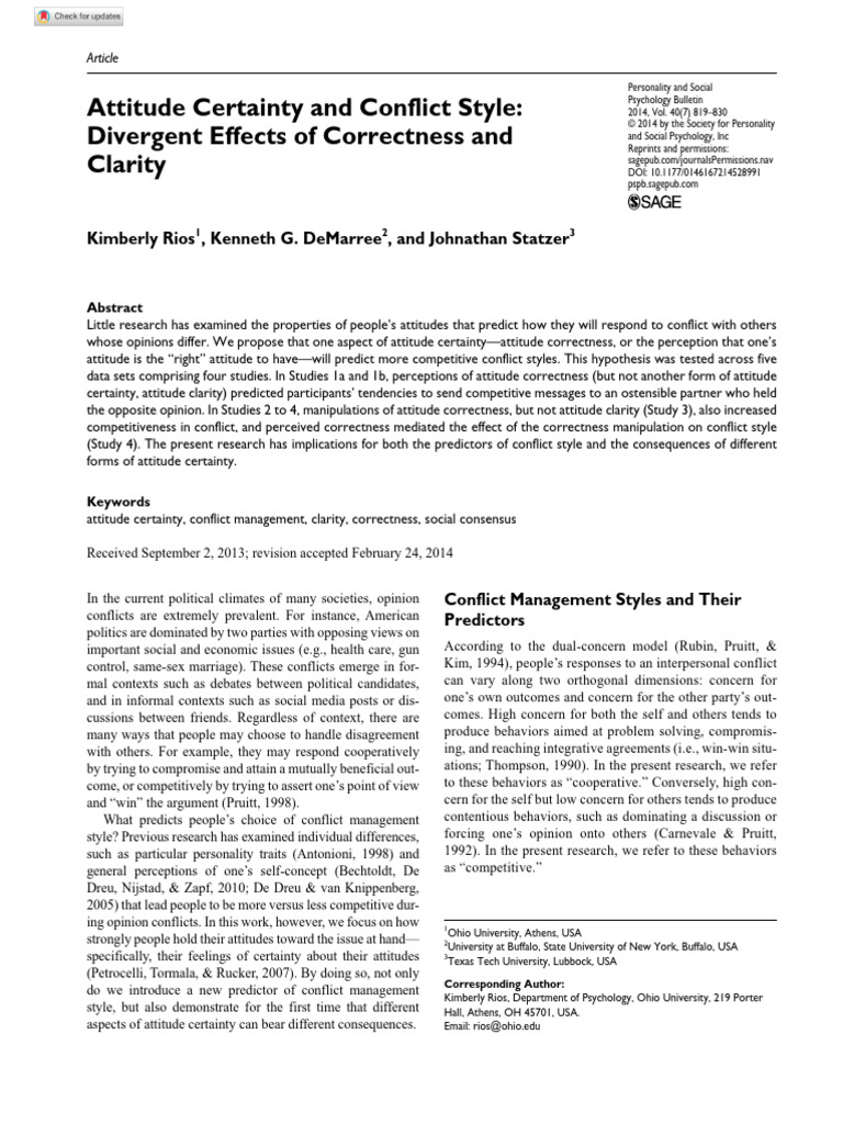 Attitude Certainty and Conflict Style - Divergent Effects of ...