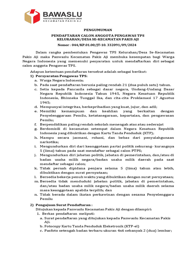 Pengumuman Pendaftaran Ptps | PDF | Politik | Ilmu Sosial