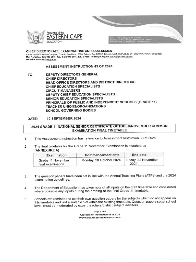 Assessment Instruction 43 of 2024 | PDF