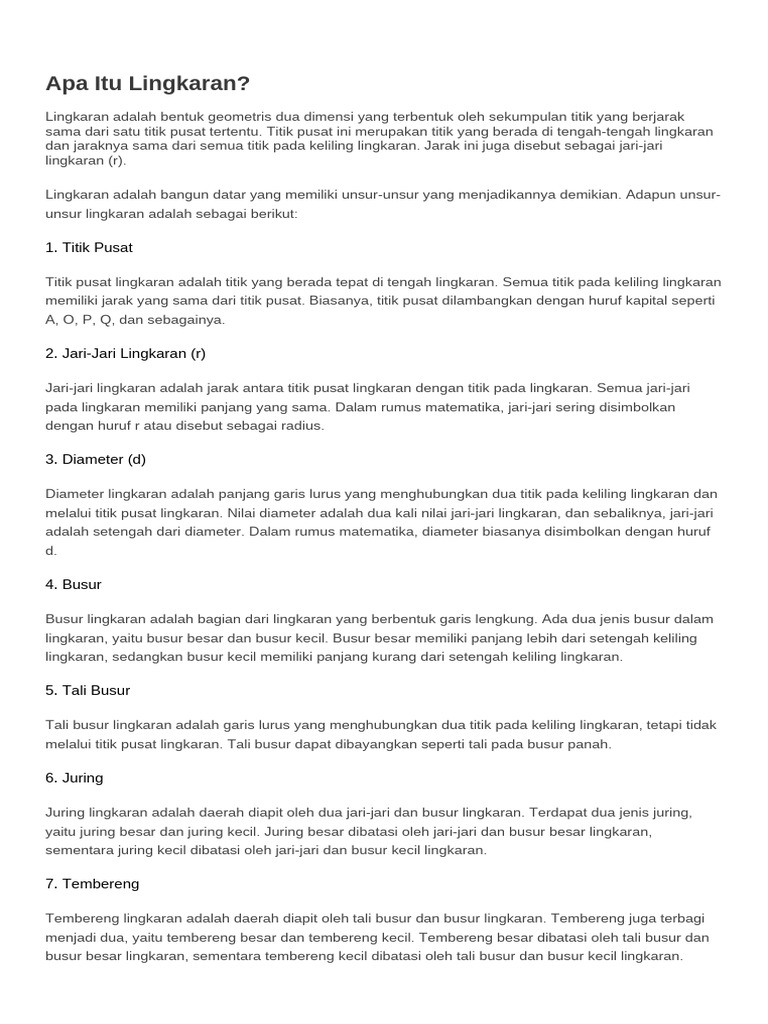 Apa Itu Lingkaran | PDF | Metode & Bahan Ajar