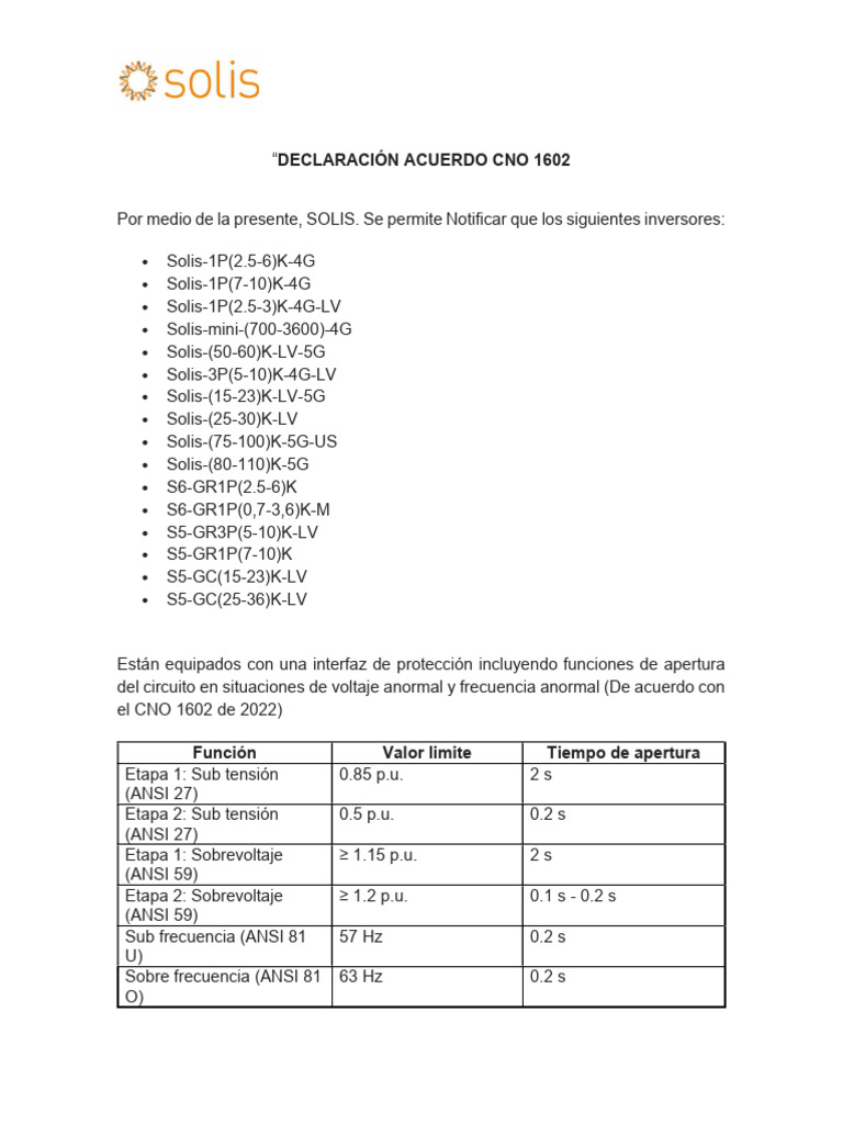 Declaración Acuerdo Cno 1602 Solis | PDF