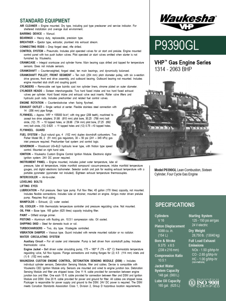 Standard Equipment: VHP Gas Engine Series | PDF | Valve | Engines