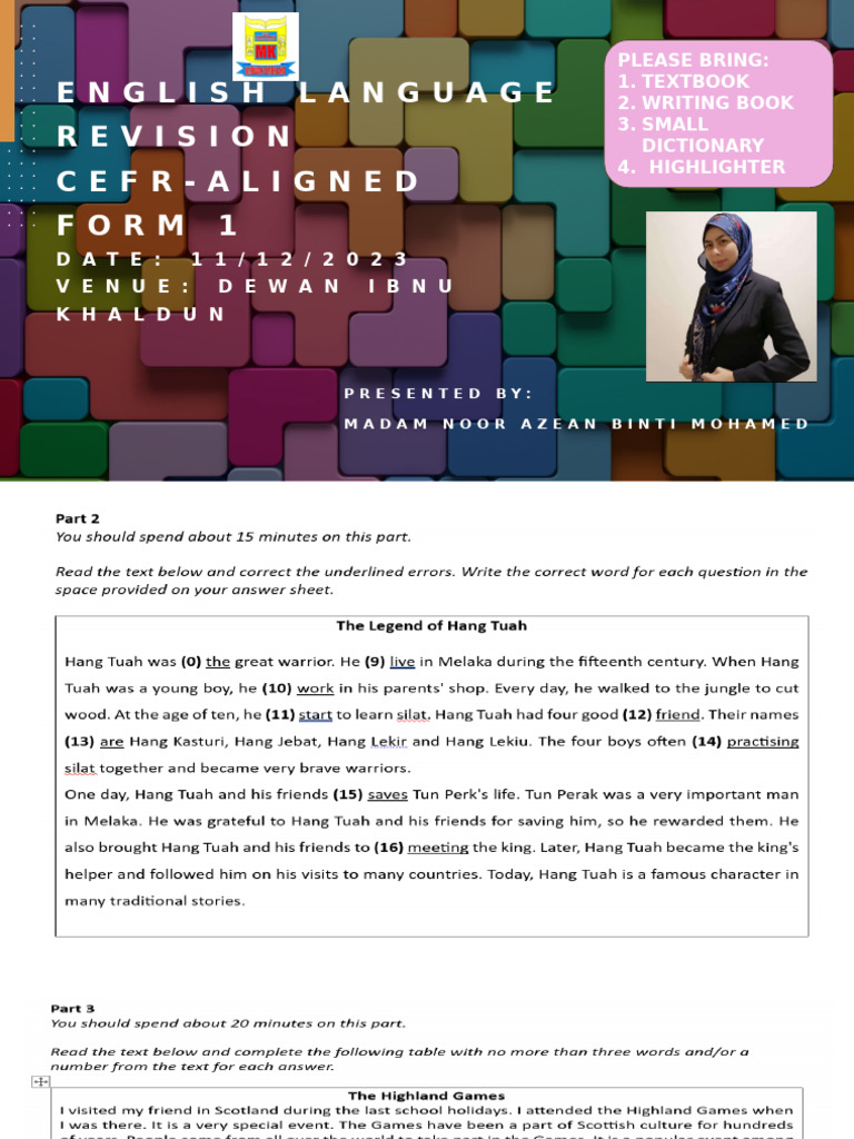 English Revision Form 1 | PDF