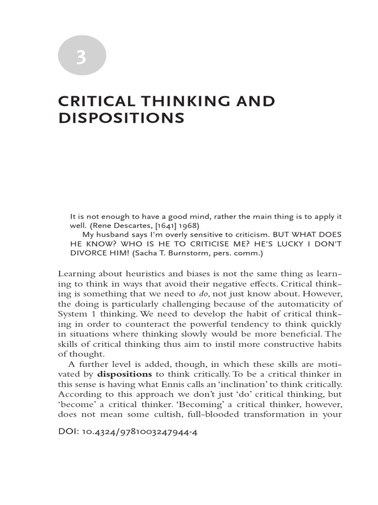 Critical Thinking The Basics - (3 Critical Thinking and Dispositions ...