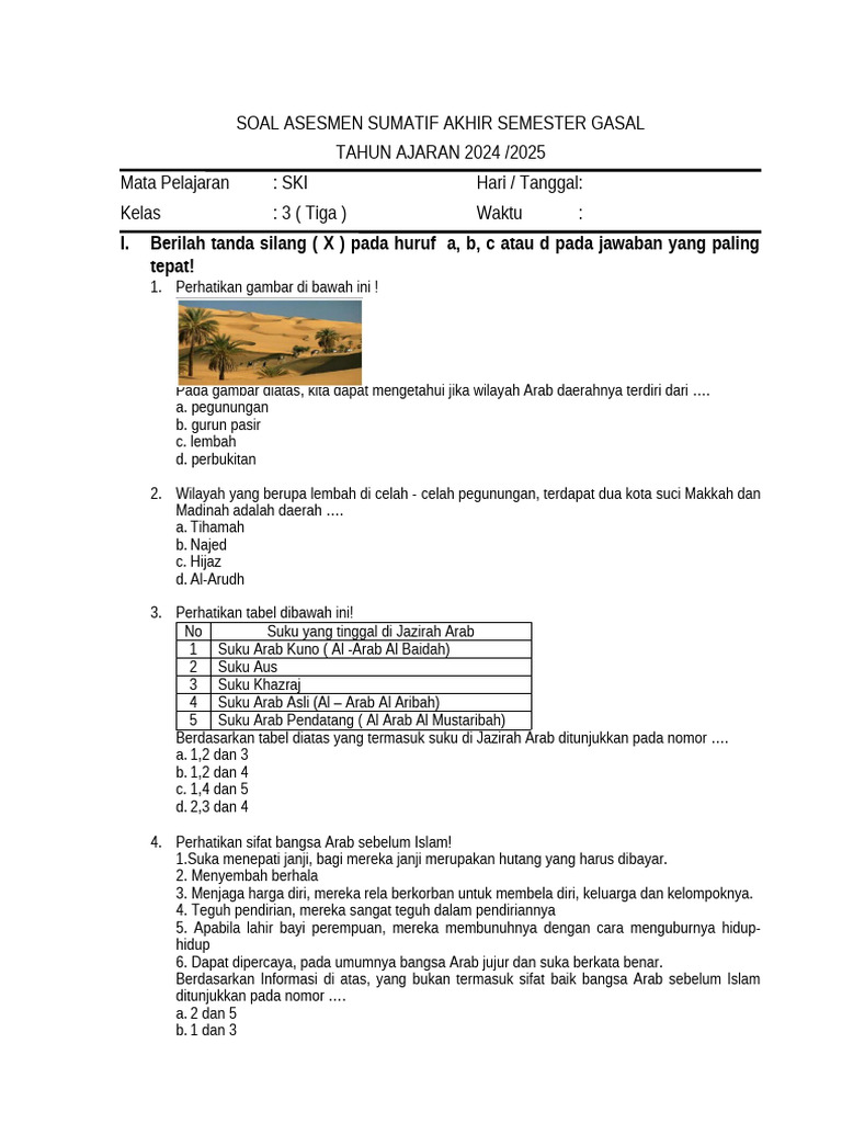 Kelas 3 Soal Asesmen Sumatif Akhir Semester Gasal | PDF