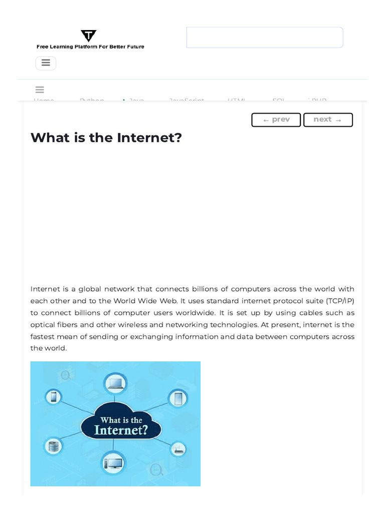 What Is The Internet - Definition, Uses, History - Javatpoint | PDF | Internet | Computer Network