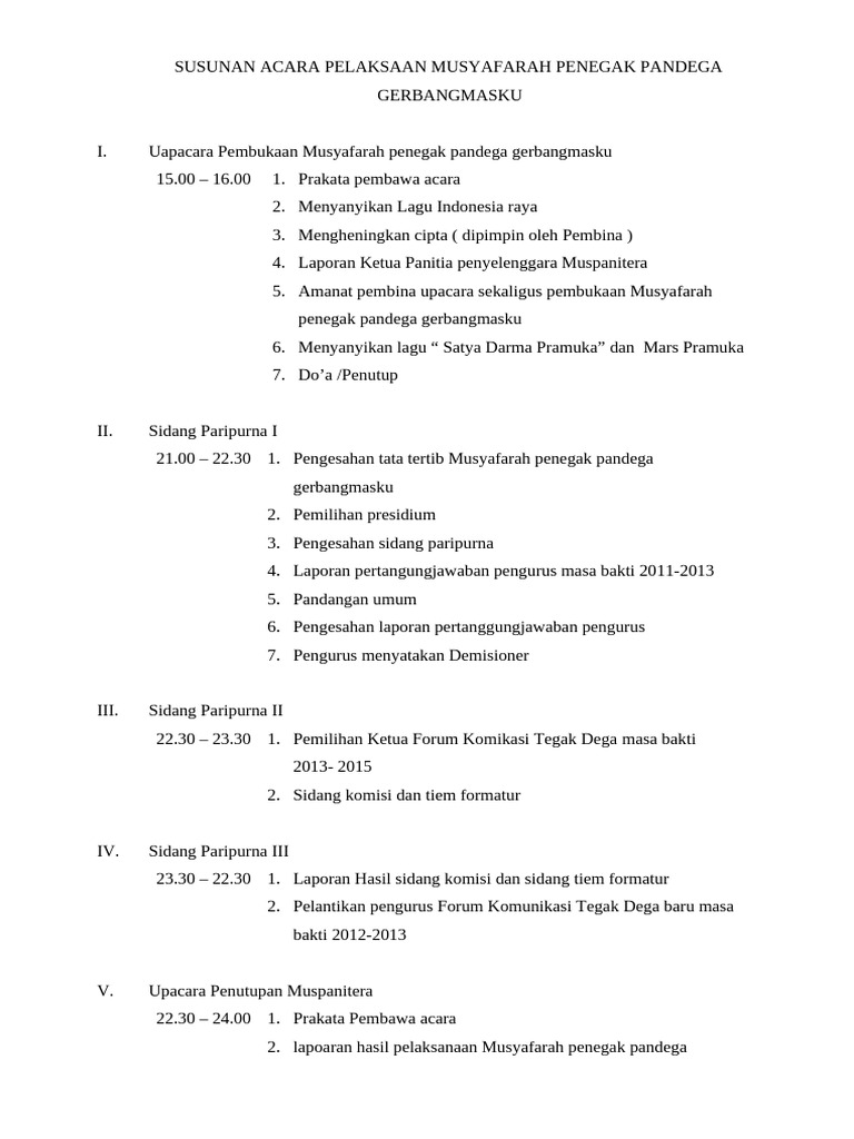 Susunan Acara Pelaksaan Muspanitera 2012 | PDF
