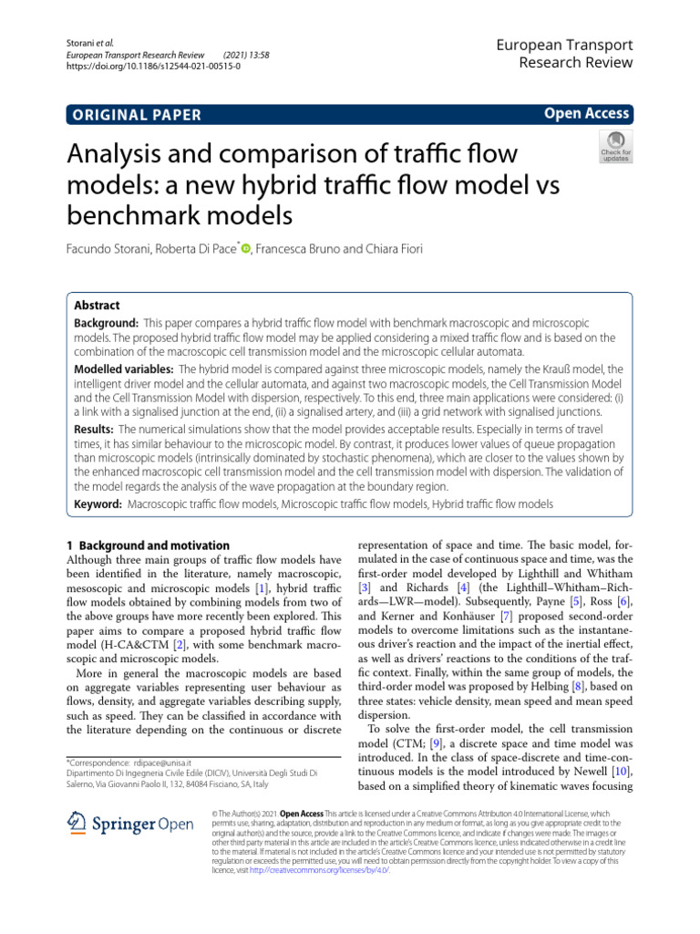 Analysis and Comparison of Traffic Flow Models: A New Hybrid Traffic ...