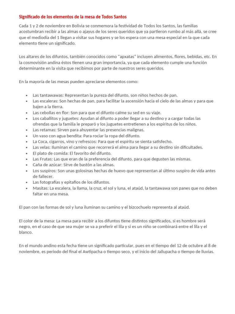 Significado de Los Elementos de La Mesa de Todos Santos | PDF