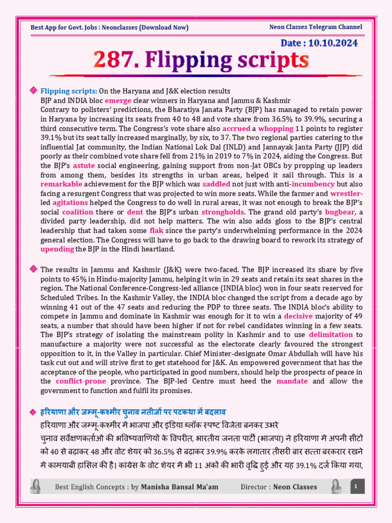 287.flipping Scripts The Hindu Editorial | PDF | Clause | Bharatiya ...